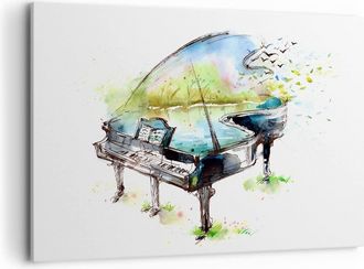 Arttor Wandbilder Dekoration Wohnzimmer Klavier Natur Musik Eleganz Bilder auf Leinwand 120x80cm Leinwandbild Schlafzimmer Deko Wand Kunstdruck Art Groß XXL 