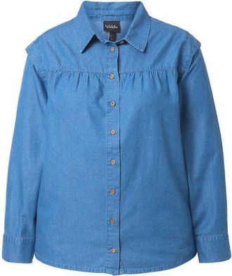 Ulla Popken Longbluse Jeansbluse Schulterbetonung Hemdkragen Langarm
