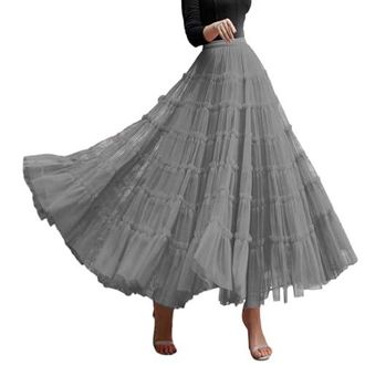 Generic Jupe longue en tulle élastique pour femme - Taille haute - Jupe plissée - Longueur genou - Jupe midi irrégulière - En maille - Pour bal de fin dannée,