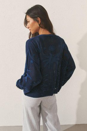 Next Strickjacke Strickjacke mit Palmen-Muster (1-tlg)