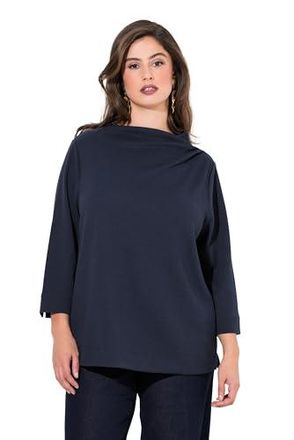 Ulla Popken Sweatshirt, Struktur, Stehkragen, Zierfalten, 3/4-arm, Marine, 58-60 Femme