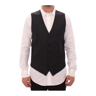 Dolce & Gabbana Gestreiftes Woll-Einreiher-Weste - - Suits - Herren - Grau - M