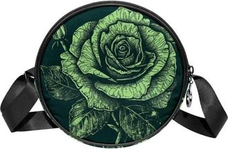 Generic Sac &agrave; bandouli&egrave;re Circle pour femme, petit sac &agrave; bandouli&egrave;re vert et noir, avec fermeture &eacute;clair, bretelles r&eacute;glables, sac &agrave; main rond d&eacute;contract&eacute; pou