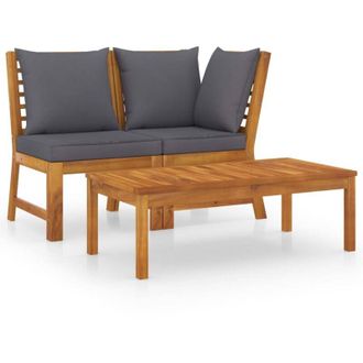 vidaXL Vidaxl - Salon de jardin 3pcs et coussin gris fonc&eacute; Bois dacacia solide