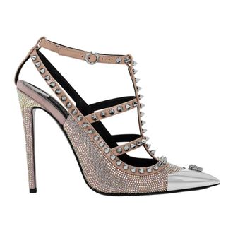 Philipp Plein Femme, Chaussures, Beige, Taille: 37 EU Sandales &agrave; Talons Hauts en Cuir et Strass