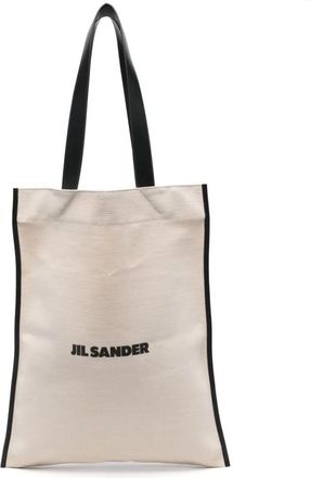 Jil Sander Shopper & Totes - Ivory White Canvas Tote Bag With Leather Trim And - Gr. unisize - in Beige - für Damen
