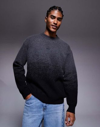 Boss Orange by Hugo Boss Kalbrush - Strickpullover in Schwarz mit Farbverlauf, Rundhalsausschnitt und Brust-Logo