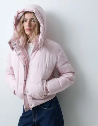 Hollister Oversize-Steppjacke mit Kapuze in Babyrosa