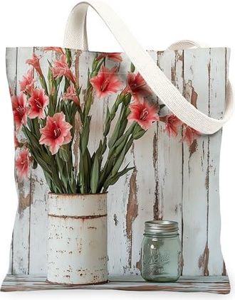 Generic Sac fourre-tout en toile r&eacute;utilisable avec motif floral rustique pour le shopping, 33 x 38 cm, motif floral rustique, sac d&eacute;picerie pour femme, d&eacute;cora