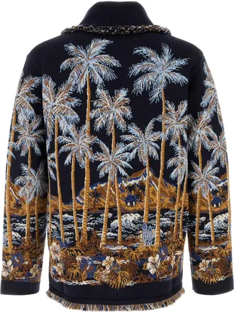 Alanui Mens Embroidered Wool Blend Diamond Head Cardigan Midnightbluemult Exterior: Virgin Nylon Maglie Sweater