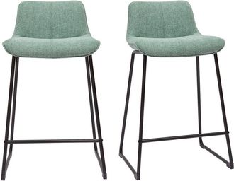 Miliboo Miliboo - Tabourets de bar en tissu effet velours texturé vert céladon et métal noir H65 cm (lot de 2) boost
