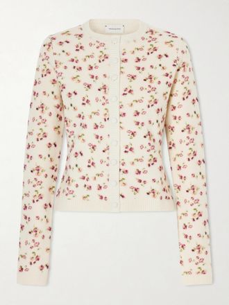 Magda Butrym Cardigan Aus Einer Gerippten Mischung Aus Wolle, Seide Und Kaschmir Mit Blumenmuster - Creme