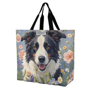 Generic Fleurs De Border Collie Sac Cabas Grand Sacs De Courses L&eacute;ger Sac A Main Femmes Pour Travail Gym Voyage