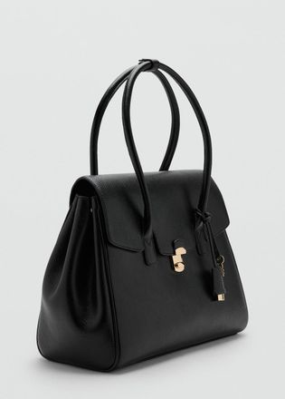 Mango Sac de ville &agrave; rabat de taille moyenne noir - Femme - Taille unique - MANGO