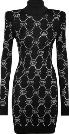 Philipp Plein Kristallverziertes Minikleid mit Monogramm - Schwarz