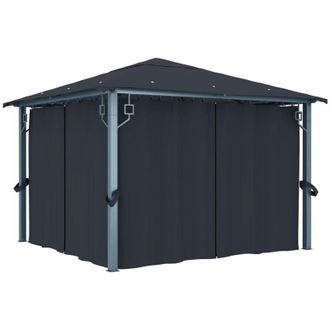 vidaXL Vidaxl - Tonnelle avec rideau 300x300 cm Anthracite Aluminium