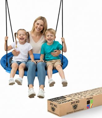 SereneLife Netschaukel, Tellerschaukel bis 320Kg - H&ouml;henverstellbare H&auml;ngeschaukel mit 101cm Durchmesser, Kissen & Aufh&auml;ngeset, f&uuml;r Drinnen/Drau&szlig;en, Familienscha