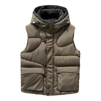 Generic Gilet dhiver à capuche pour homme - Léger - Sans manches - Chaud - Extérieur matelassé, marron, 5XL