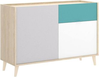 Dmora Buffet Djuli, Buffet pour le salon, Buffet moderne pour le salon avec 2 portes, 105x43h75 cm, Blanc et Chêne - Dmora