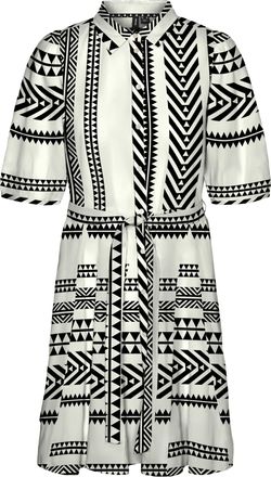 Vero Moda Damen Vmdicthe 2/4 Short Volume Dress WVN Ga Keid, Snow White/AOP:Ibiza Black, X-Large