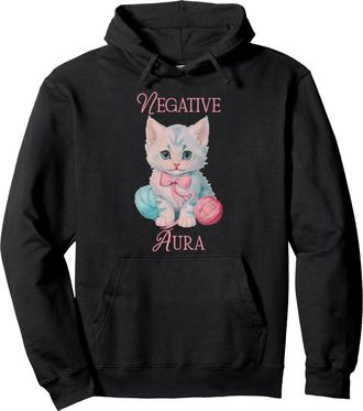 Trendy Apparel Negative Aura Cute Kitten Pink Bow with Yarn Pullover Hoodie