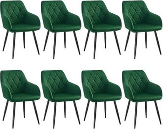 Woltu Chaises Salle &agrave; Manger Lot de 8, Chaise de Cuisine en Velours, Assise Rembourr&eacute;e avec Accoudoirs et Dossier, Pieds en M&eacute;tal, Vert Fonc&eacute;, BH352dgn-8