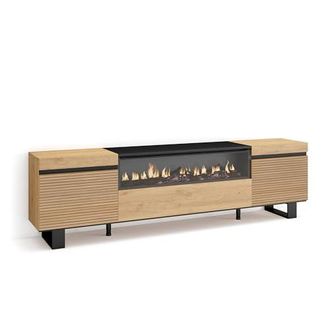 Skraut Home | TV-Schrank, Lowboard | f&uuml;r Wohnzimmer und Esszimmer | 200x57x35cm | F&uuml;r TV-Ger&auml;te bis zu 80 | Elektrokamin. | Industriedesign | Moderner Stil | Eich