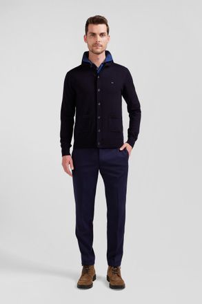 Eden Park Cardigan En Laine M&eacute;rinos Bleu Marine Coupe Regular