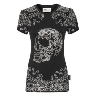 Philipp Plein T-Shirt Rundhals Paisley - - Tops - Damen - Schwarzk - XS