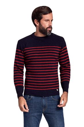 Armor Lux Herren Gestreifter Matrosenpullover Molène aus Wolle Pullover, Mehrfarbig (I78 Navi/Chili Red I78 Navie/Chili Red), Medium