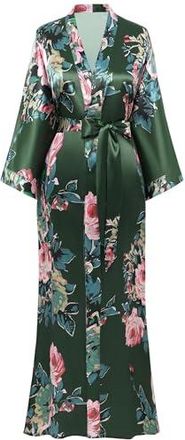 Babeyond Robe de Chambre Femme Peignoir de bain Femme Kimono Femme Cardigan Longue Robe Florale Fête pyjama Bronze/vert