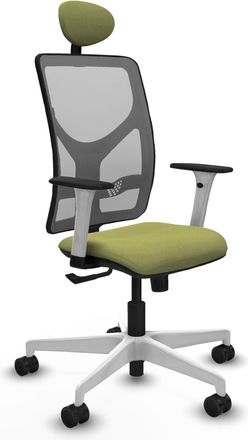 Piqueras y Crespo B&uuml;rostuhl mit Kopfst&uuml;tze und wei&szlig;en und schwarzen Armlehnen, h&ouml;henverstellbare Lendenwirbelst&uuml;tze und festes Kopfteil, Grau/Olivgr&uuml;n