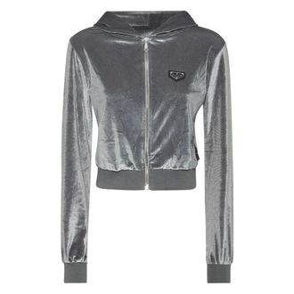 Philipp Plein Femme, Sweatshirts et sweats &agrave; capuche, Gris, Taille: 42 FR Sweat &agrave; capuche Sweatjacket Crystal Signature