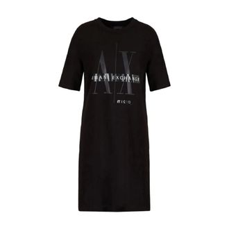 A|X Armani Exchange Femme, Robes, Noir, Taille: 36 FR Robe noire en coton avec logo