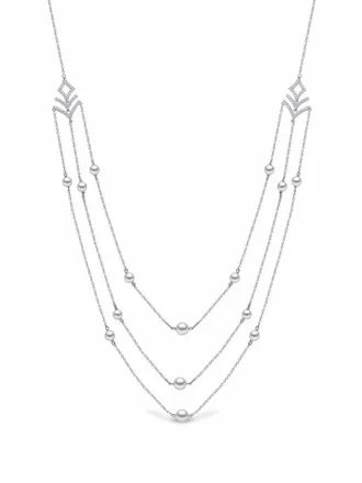 Yoko London collier Sleek en or blanc 18ct orn&eacute; de perles deau douce et de diamants - Argent