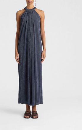 Momoni Tunique midi Yuca Momoni en viscose et lurex m&eacute;lang&eacute;s &agrave; encolure am&eacute;ricaine