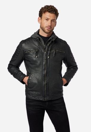 Ricano Lederjacke 12815 Hood Lederjacke mit abtrennbarer Kapuze und Kordelzug