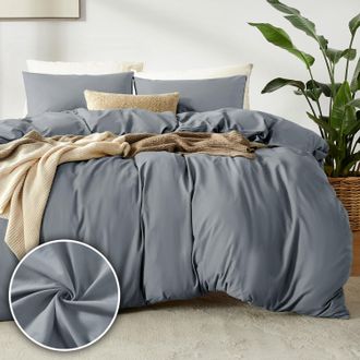 Puredown Bettbezüge 2er 135x200cm + 2er Kissenbazug 40x80cm - Mikrofaser Atmungsaktive Superweich, Oeko-Tex Bettwäsche-Sets, 4 teilig, Grau