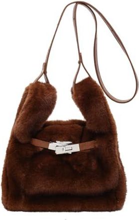 Generic Mini sac à main en fourrure pelucheuse - Sac à main à bandoulière pelucheux en fausse fourrure pour femme, café, Medium Christmas Handbag