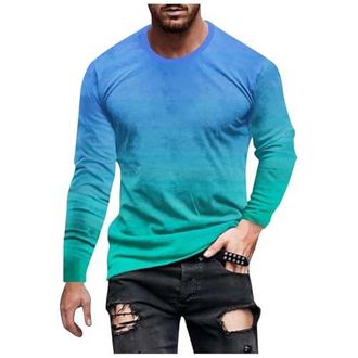 Generic T-shirt pour homme, d&eacute;contract&eacute;, doux et confortable, en coton, pour homme, avec petit imprim&eacute;, col rond et manches longues, Marine, XXL
