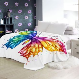 Generic Decke Kuscheldecke 150 x 200 cm Flauschige Flanelldecke Pl&uuml;schdecke Regenbogen-Schmetterling Fleecedecke Flauschig Sherpa Fleece, Decke f&uuml;r Reisen tra