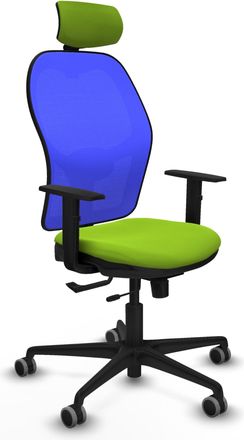 Piqueras y Crespo Ergonomischer Telearbeitsstuhl mit 1D-Armen, h&ouml;henverstellbare Lendenwirbelst&uuml;tze und Kopfteil, h&ouml;henverstellbar und neigbar, Blau/Pistazie