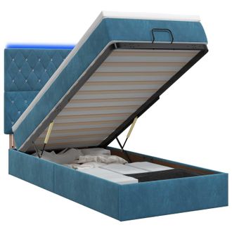 vidaXL Letto Ottomano Con Materasso E Led Blu Scuro 100 X 200 Cm Vidaxl