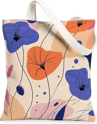 Generic Sac fourre-tout en toile de pervenche printani&egrave;re pour le shopping, 33 x 38 cm, motif floral r&eacute;tro du milieu du si&egrave;cle, sac d&eacute;picerie r&eacute;utilisable pou