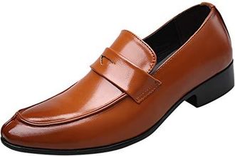 Generic Mocassins larges en cuir synth&eacute;tique pour homme - Chaussures habill&eacute;es et formelles &agrave; enfiler - Chaussures de costume &agrave; bout pointu - Semelle basse - 