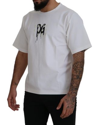 Dolce & Gabbana Mens White Logo Print Cotton Crewneck T-Shirt