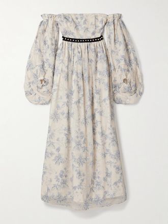 Agua Bendita Alheli Bougainvillea Schulterfreies Midikleid Aus T&uuml;ll Mit Verzierungen - Neutral