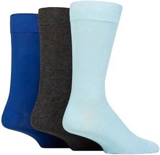 Glenmuir Homme classique bambou plaine Chaussettes Paquet de 3 Bleu clair/Charbon/Bleu 41-46