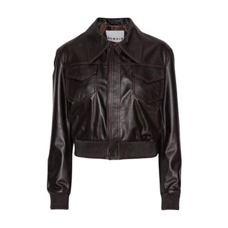 Remain Femme, Vestes, Brun, Taille: 40 FR Veste Bomber en Cuir Classique