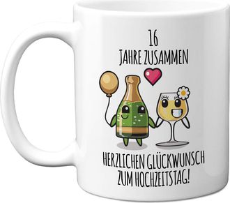 Stuff4 16. Hochzeitstag Jahrestag Jubil&auml;umsgeschenke - 16 Jahre Zusammen Hochzeit - Hochzeitstag Tasse f&uuml;r M&auml;nner Frauen, 325 ml Premium-Keramiktasse, Sp&uuml;lma